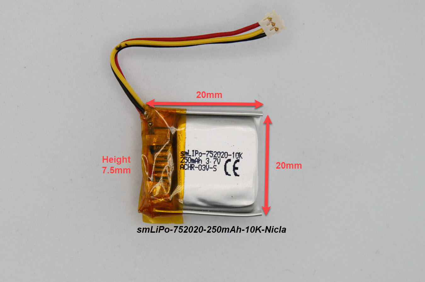 250mAh Arduino Nicla Lithium Battery - SensorMaestros